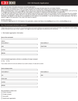 Fillable Online CIO 100 Awards Application - bIDGb Communications ...