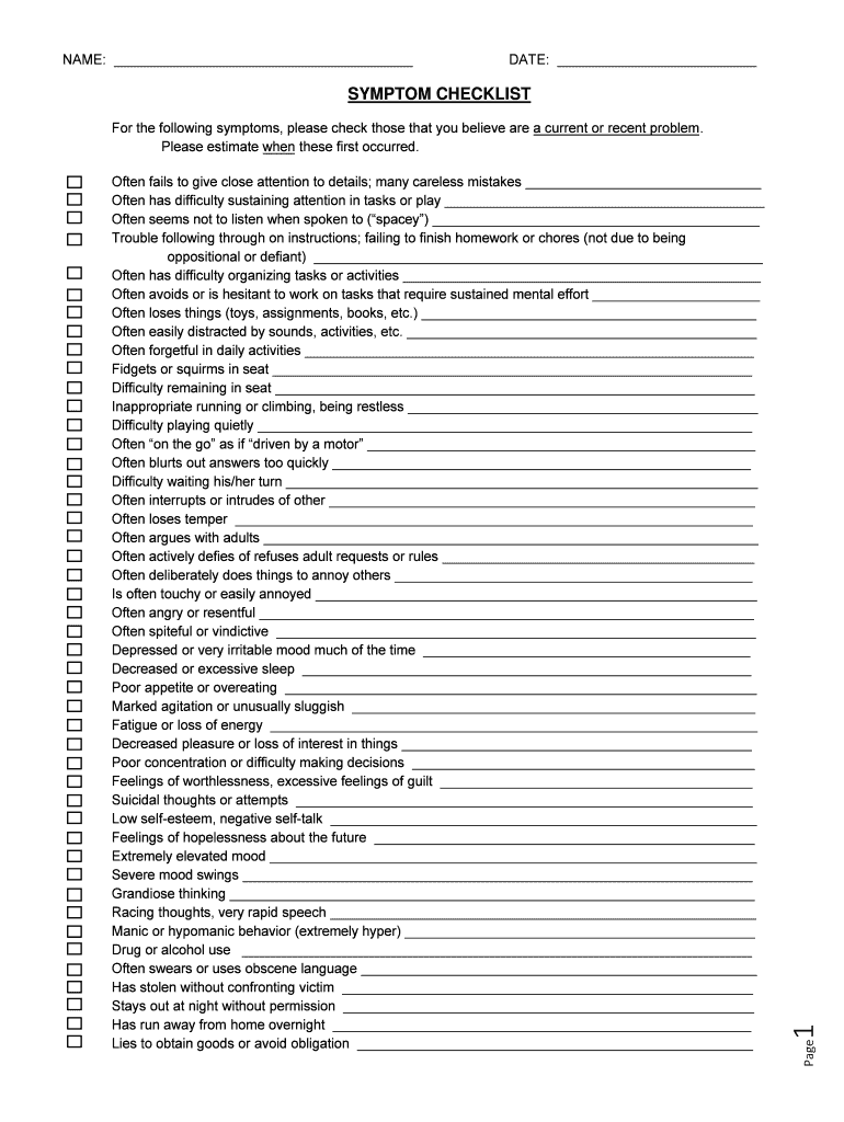Fillable Online SYMPTOM CHECKLIST - Interlake Psychiatric Assoc PLLC ...
