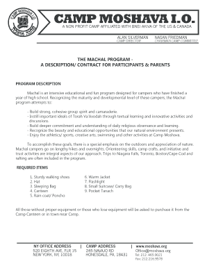 Fillable Online moshava Machal Contract - Camp Moshava Fax Email Print ...