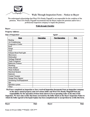 Fillable Online Walk Through Inspection Form Notice to Buyer The ...