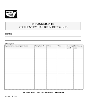 Fillable Online PLEASE SIGN IN YOUR ENTRY HAS BEEN RECORDED Fax Email ...