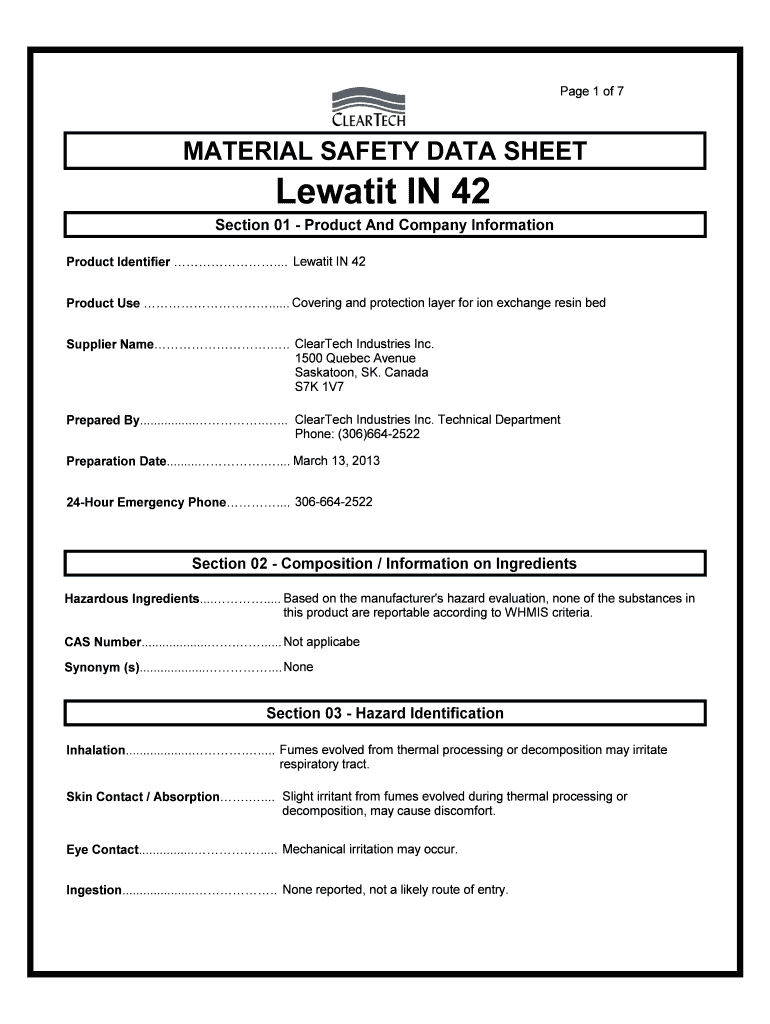 Lewatit In 42 - Fill Online, Printable, Fillable, Blank | pdfFiller