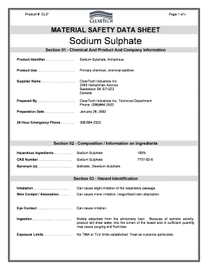 Fillable Online MATERIAL SAFETY DATA SHEET Sodium Sulphate Fax Email ...