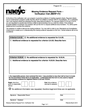 Fillable Online Missing Evidence Request Form -- Verification Visit ...