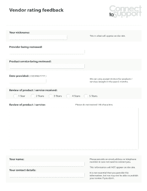 Fillable Online connecttosupport Vendor rating feedback - Connect to ...