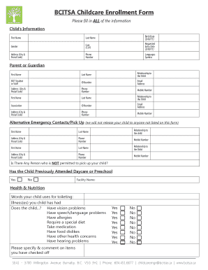 Fillable Online BCITSA Childcare Enrollment Form Fax Email Print ...