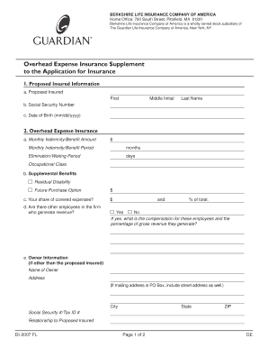 Fillable Online Overhead Expense Insurance Supplement to the ...