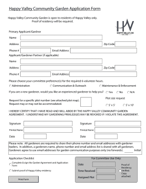 Fillable Online Happy Valley Community Garden Application Form Fax ...