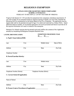 Fillable Online Religious bExemption Formb-Updated-1 - Hampton City ...