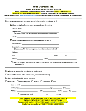 Fillable Online foodoutreach OIN US AS A SPONSOR FOR A TASTEFUL AFFAIR ...