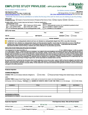 Fillable Online registrar colostate Employee Study Privilege Application 7-27-15 Fax Email Print ...