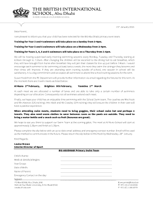 Fillable Online Primary Swim Team letter to parents Fax Email Print ...