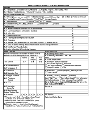 Fillable Online perinatal 2009 Core Neonatal Transport Form ...