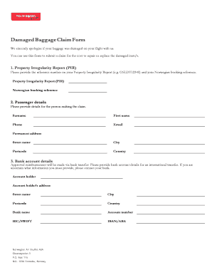 Fillable Online Damaged bBaggageb Claim bFormb Fax Email Print - pdfFiller