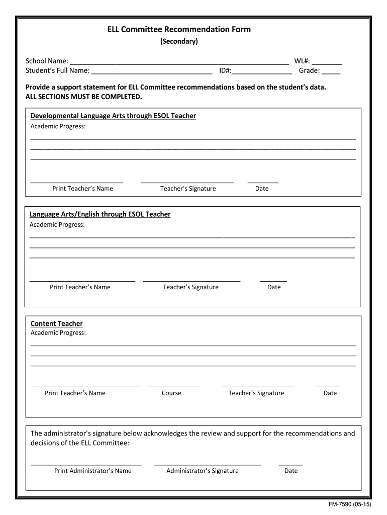 Fillable Online bilingual dadeschools ELL Committee Recommendation Form ...