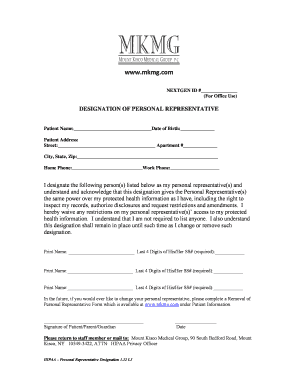 Fillable Online DESIGNATION OF PERSONAL REPRESENTATIVE - mkmgcom Fax ...
