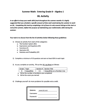 Fillable Online Summer Math: Entering Grade 8 IXL Activity - Manville ...