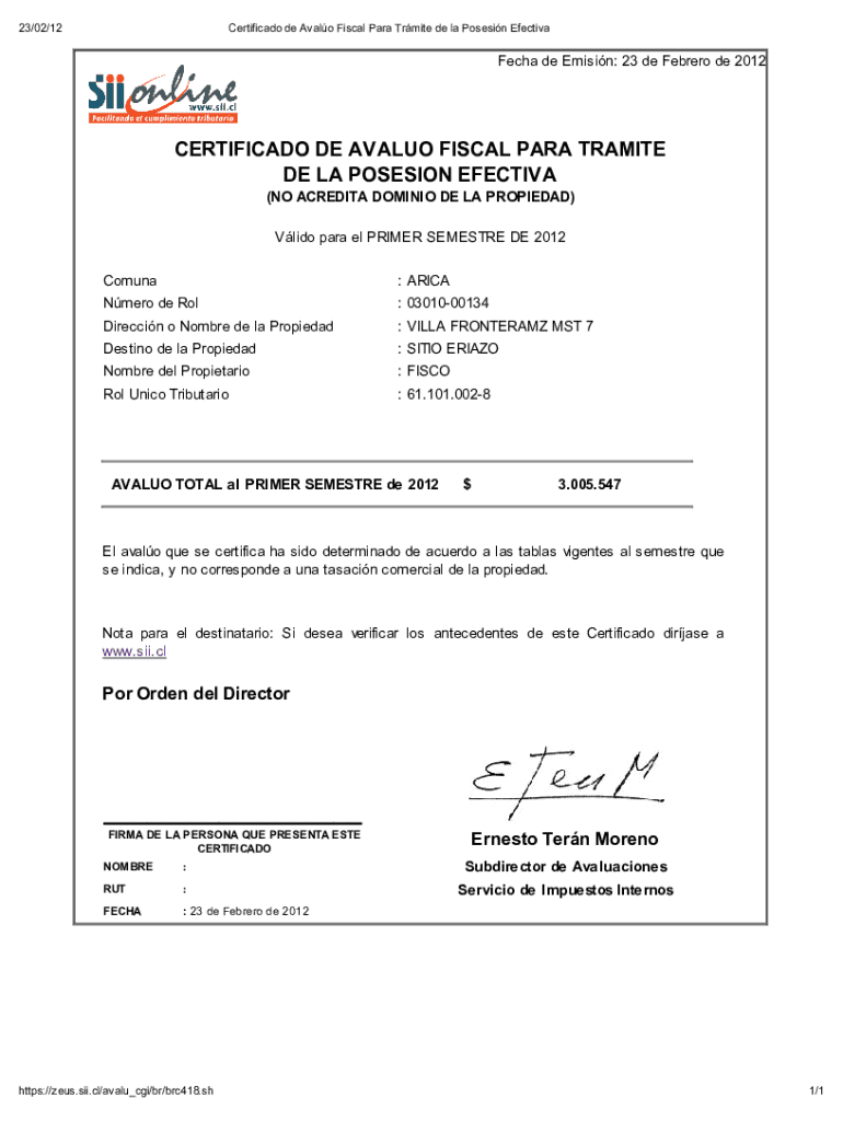 Fillable Online CERTIFICADO DE AVALUO FISCAL PARA TRAMITE DE LA ...