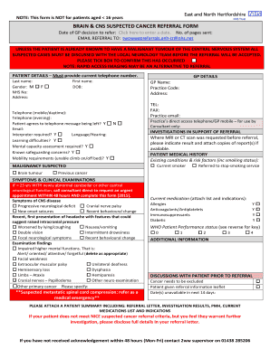 Fillable Online BRAIN amp CNS SUSPECTED CANCER REFERRAL bFORMb Fax ...