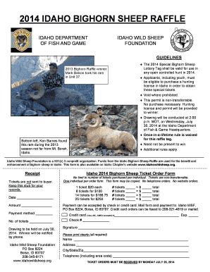 Fillable Online 2014 IDAHO BIGHORN SHEEP RAFFLE IDAHO DEPARTMENT OF ...