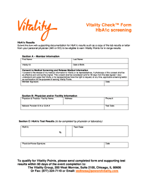Fillable Online Vitality Check Form HbA1c screening Fax Email Print ...