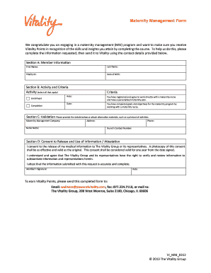 Fillable Online Maternity Management Form - powerofvitalitycom Fax Email Print - pdfFiller