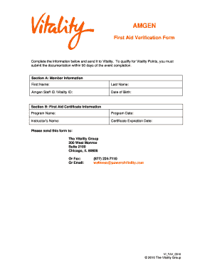 Fillable Online 2011 AMGEN first aid verification form - Power of ...