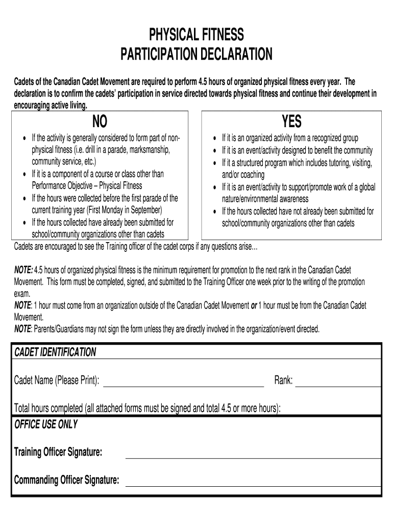 Fillable Online PHYSICAL FITNESS PARTICIPATION DECLARATION Fax Email ...