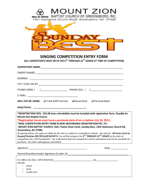 Fillable Online SINGING COMPETITION ENTRY FORM Fax Email Print - pdfFiller