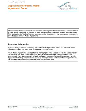 Fillable Online Application for Septic Waste Agreement Form Fax Email Print - pdfFiller