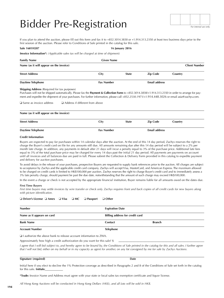 Fillable Online Bidder Pre-Registration Fax Email Print - pdfFiller