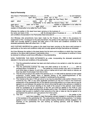 Fillable Online This Deed of Partnership is made at Fax Email Print ...