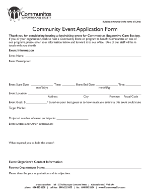 Fillable Online Community Event Application Form - Communitas ...