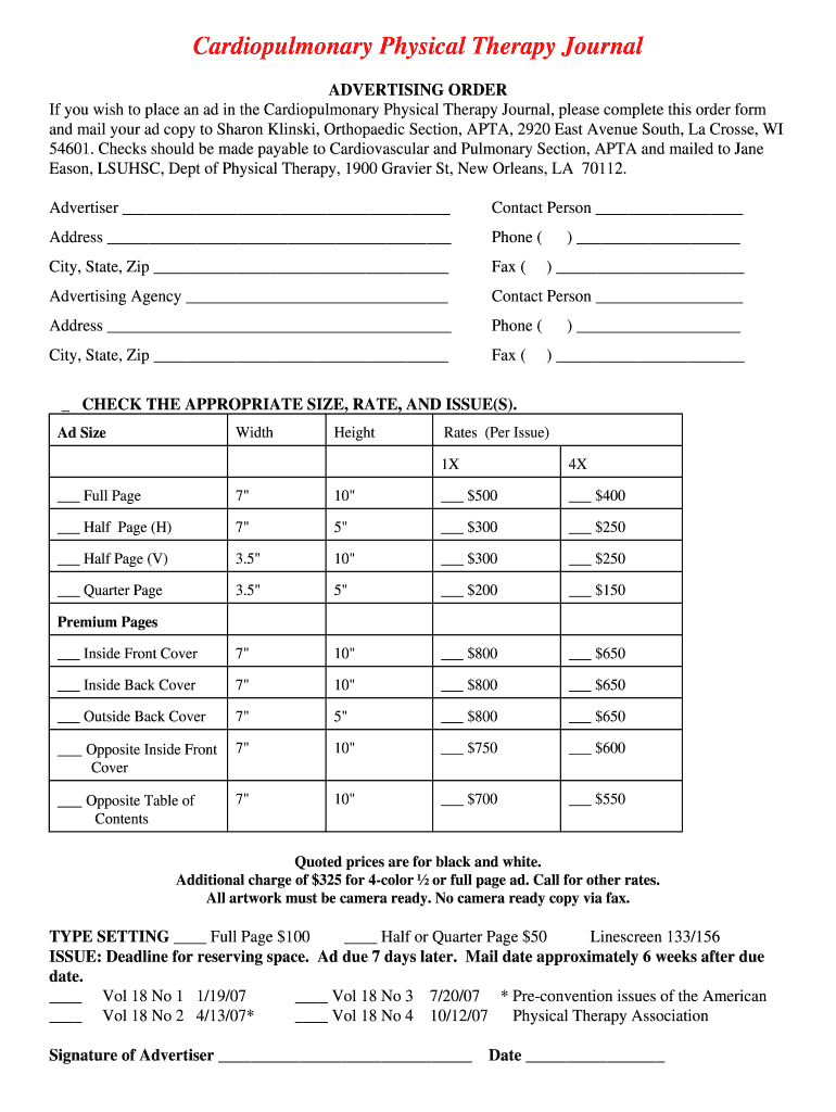 Fillable Online cardiopt APTAs Cardiovascular and Pulmonary Section ...