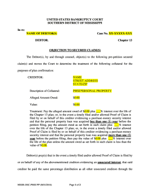 Fillable Online mssb uscourts Objection to Secured Claim Re - United ...