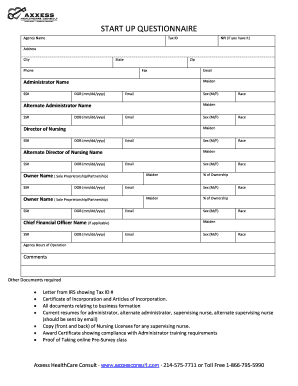Fillable Online START UP QUESTIONNAIRE - baxxessbbcomb Fax Email Print ...