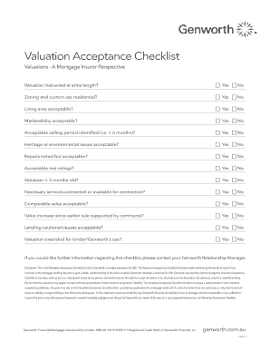 Fillable Online Valuation Acceptance Checklist Fax Email Print - pdfFiller