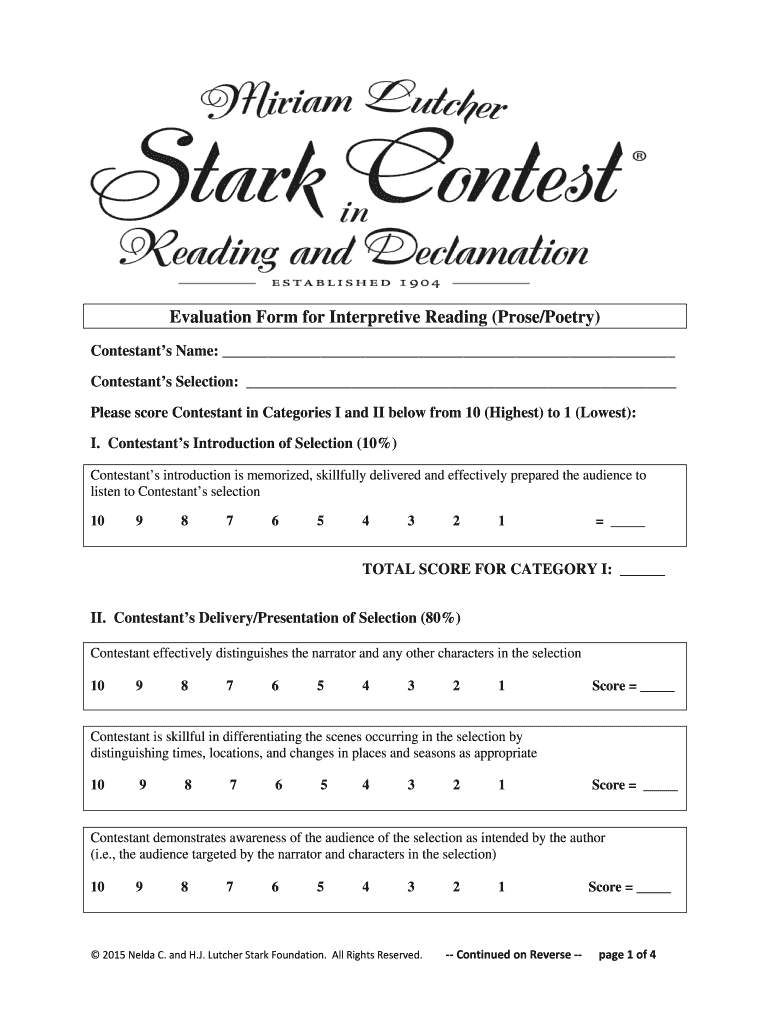 Fillable Online Evaluation Form for Interpretive Reading ProsePoetry ...