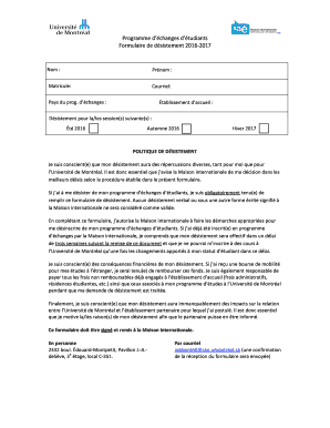 Remplissable En Ligne maisoninternationale umontreal Programme dchanges dtudiants Formulaire de ...