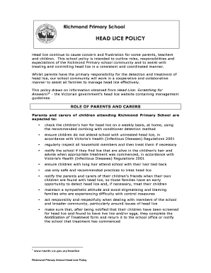 Fillable Online richmondps vic edu HEAD LICE POLICY - richmondps vic ...