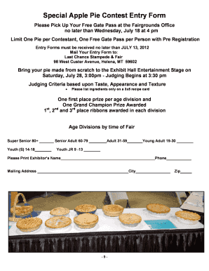 Fillable Online Special Apple Pie Contest Entry Form Fax Email Print ...