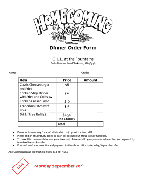Fillable Online ollonline Dinner Order Form - ollonlineorg Fax Email ...