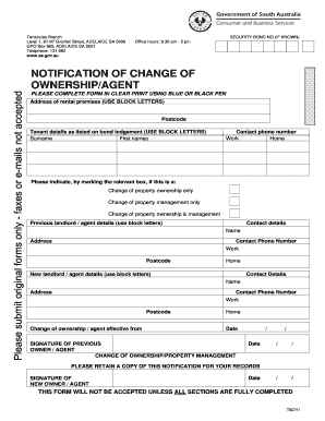 Fillable Online Notification of change of ownership/agent - Eezirent ...
