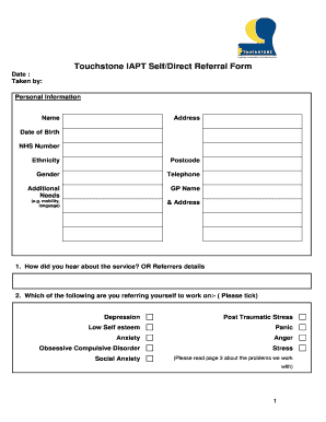Fillable Online touchstonesupport org Touchstone IAPT SelfDirect ...