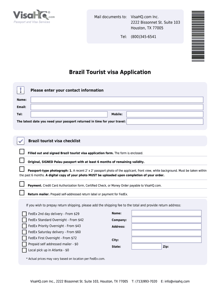 Fillable Online Brazil Visa Application for Citizens of bPalaub ...