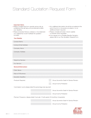 Fillable Online Standard Quotation Request Form - bGeneralib Fax Email ...