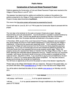 Fillable Online Public Notice Construction of Curb and Street Pavement ...