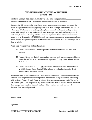 Fillable Online ONE-TIME CASH PAYMENT AGREEMENT Election Form Fax Email ...