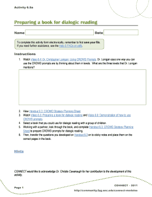 Fillable Online Preparing a book for dialogic reading In this activity learners prepare CROWD ...