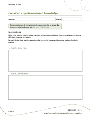 Fillable Online Consider experience-based knowledge In this activity ...